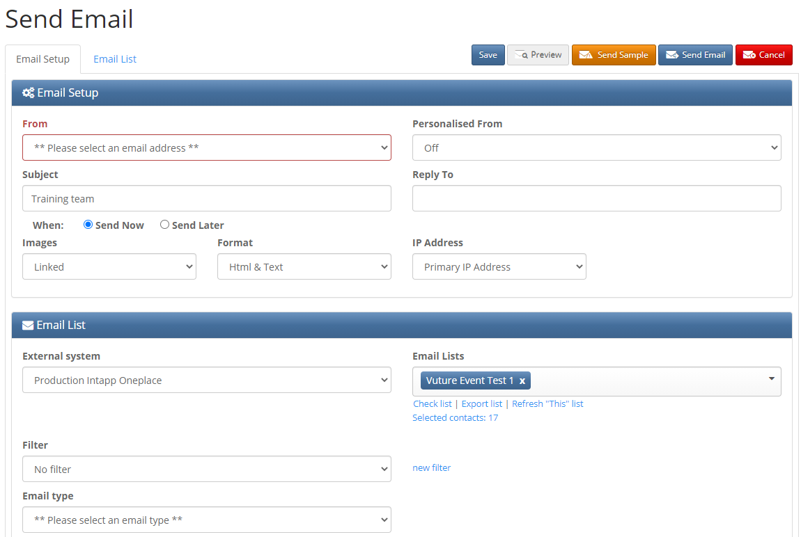 Using Intapp OnePlace to create and send an email