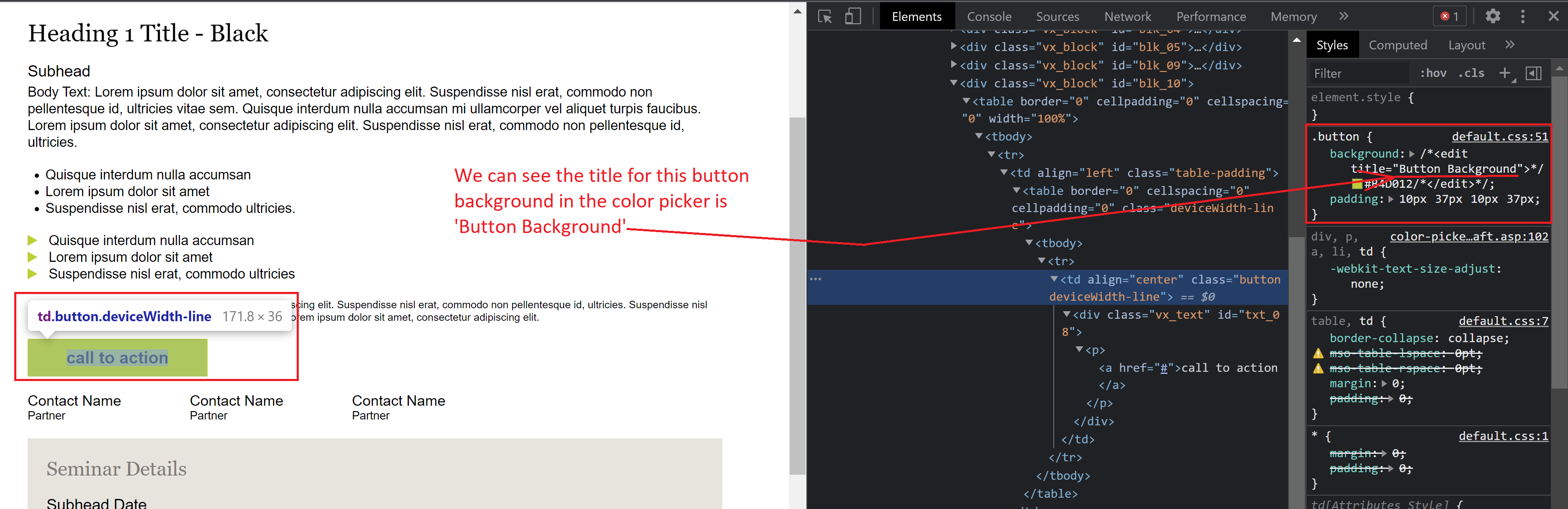 Changing Colours in an Email or Landing Page. Finding Which Option to ...